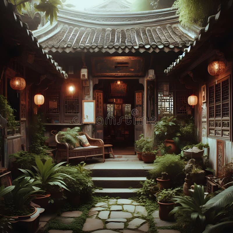 Image of Entering an Nostalgic Illusion of an Old Chinese House with a ...