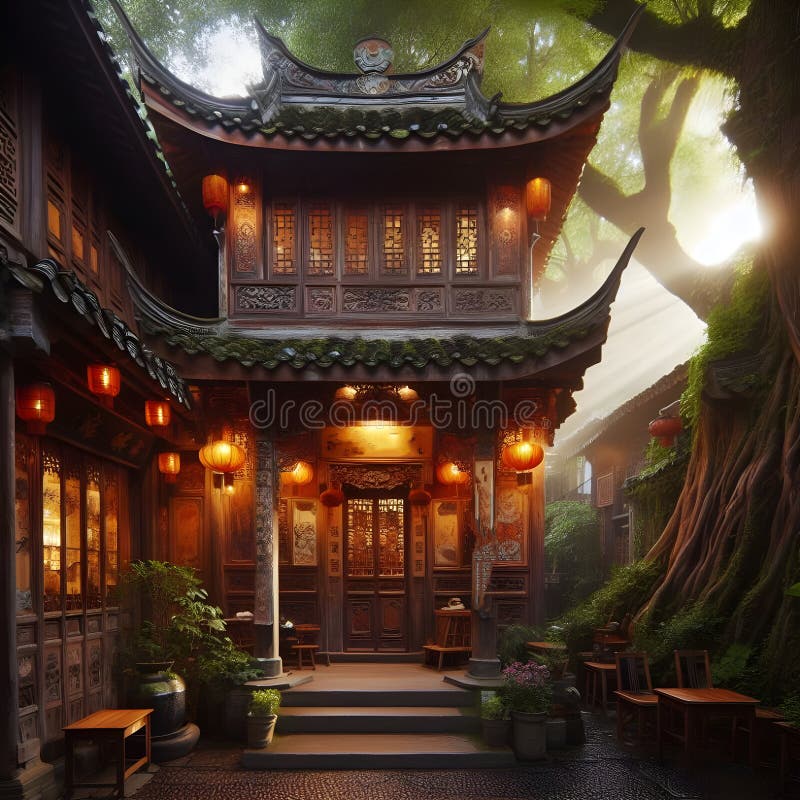 Image of Entering an Nostalgic Illusion of an Old Chinese House with a ...