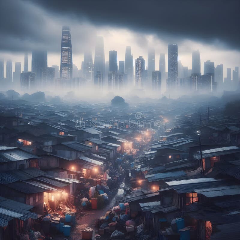 Image of the Evening Atmosphere in a Slum with Dilapidated Shacks with ...