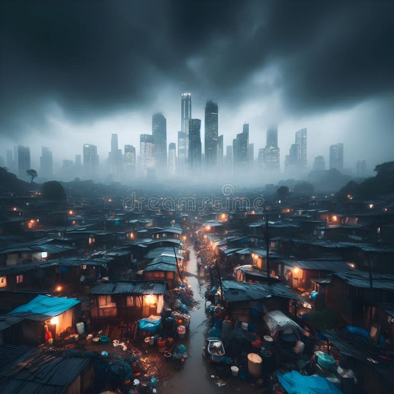 Image of the Evening Atmosphere in a Slum with Dilapidated Shacks with ...