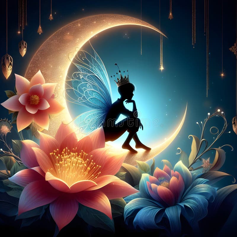 Image of Fairy Flower Sitting on a Crescent Moon, Magical Flower ...