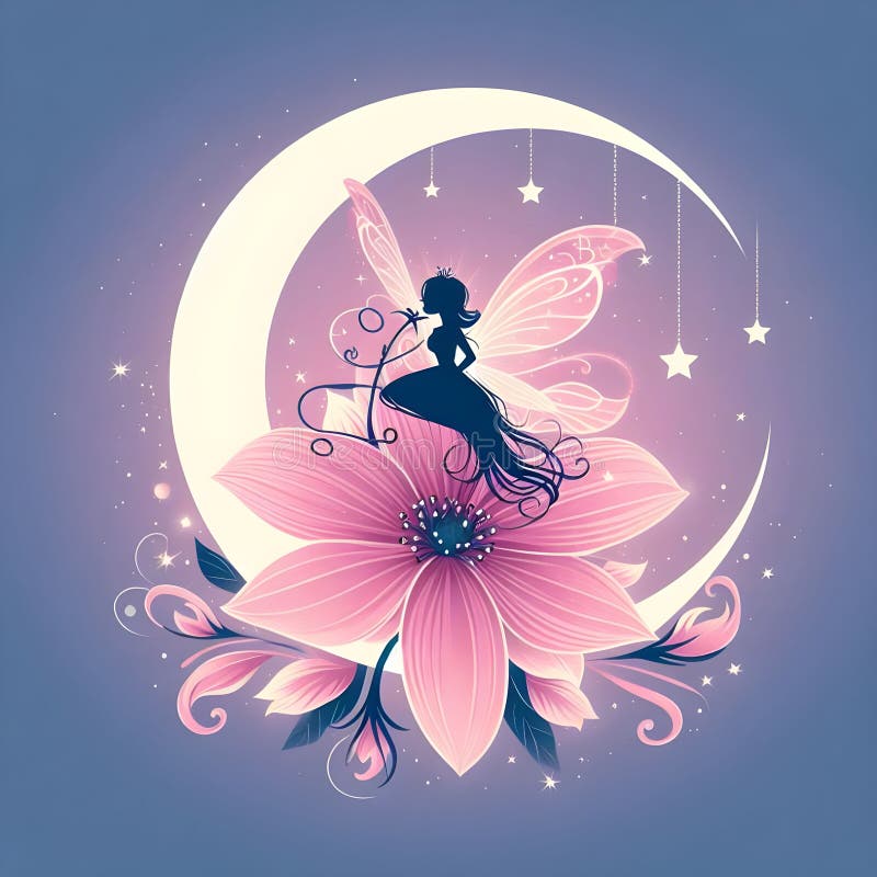 Image of Fairy Flower Sitting on a Crescent Moon, Magical Flower ...