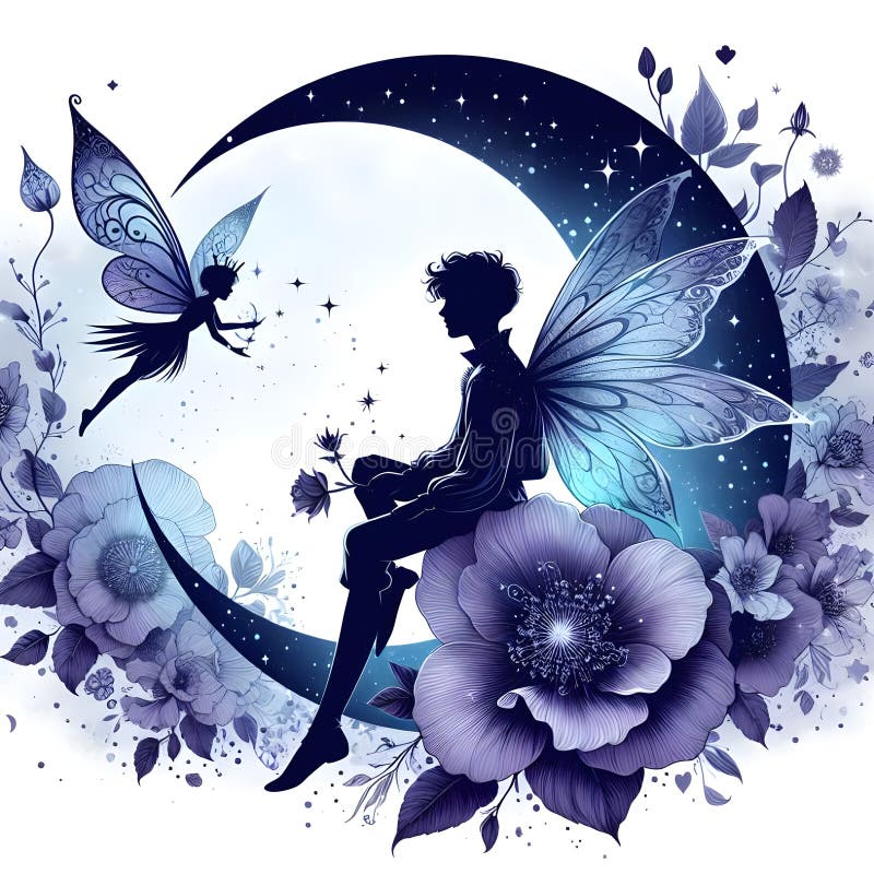Image of Fairy Flower Sitting on a Crescent Moon, Magical Flower ...