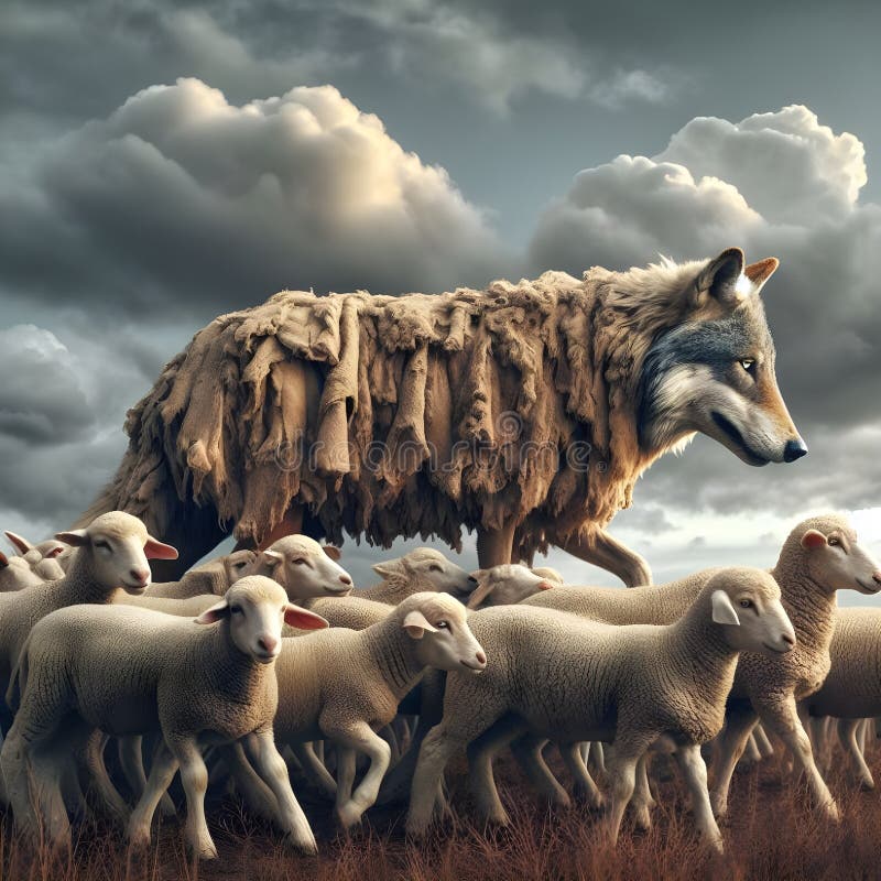 Image of False Wolf Disguises in Sheep S Skin, Leading a Flock of Sheep ...