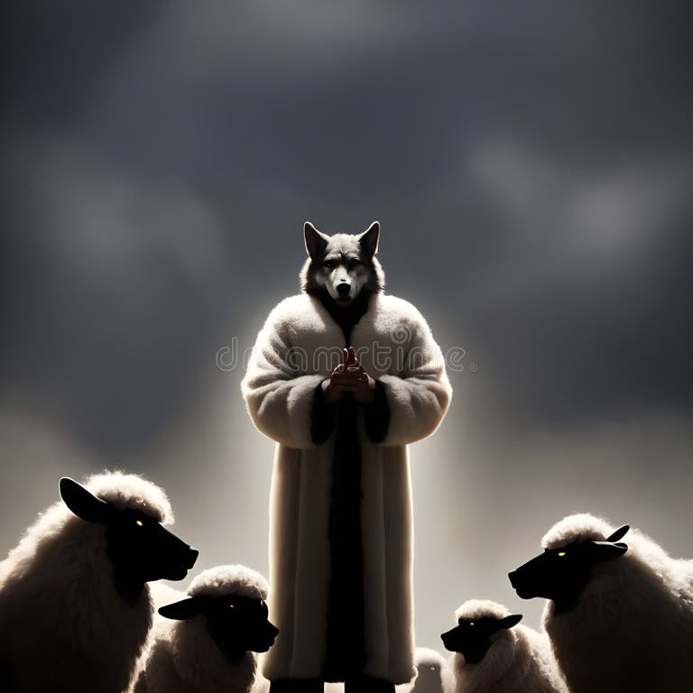 Image of False Wolf Disguises in Sheep S Skin, Leading a Flock of Sheep ...