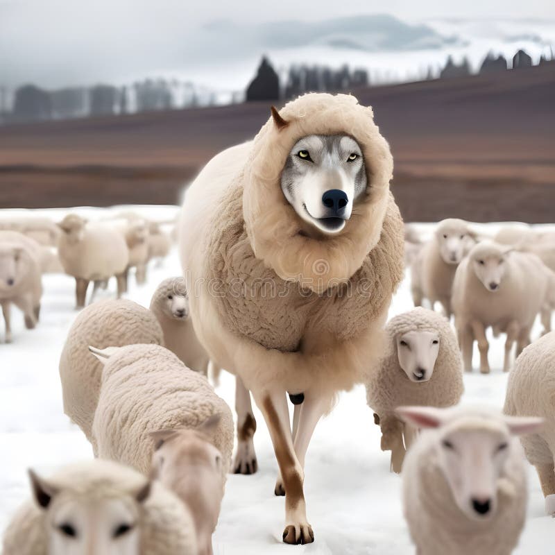 Image of False Wolf Disguises in Sheep S Skin, Leading a Flock of Sheep ...