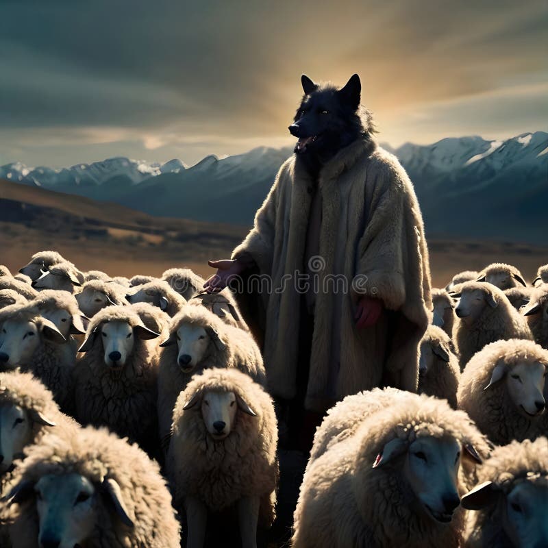 Image of False Wolf Disguises in Sheep S Skin, Leading a Flock of Sheep ...