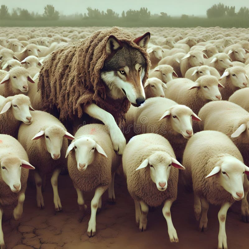 Image of False Wolf Disguises in Sheep S Skin, Leading a Flock of Sheep ...