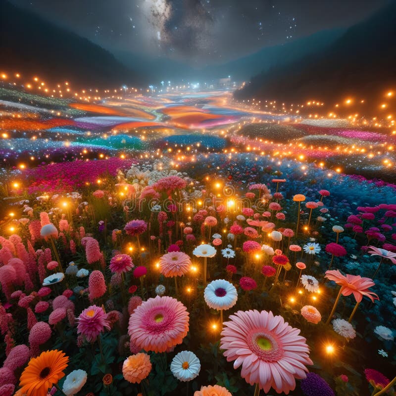 Image of a Field of Flowers with Various Species Arranged in an ...