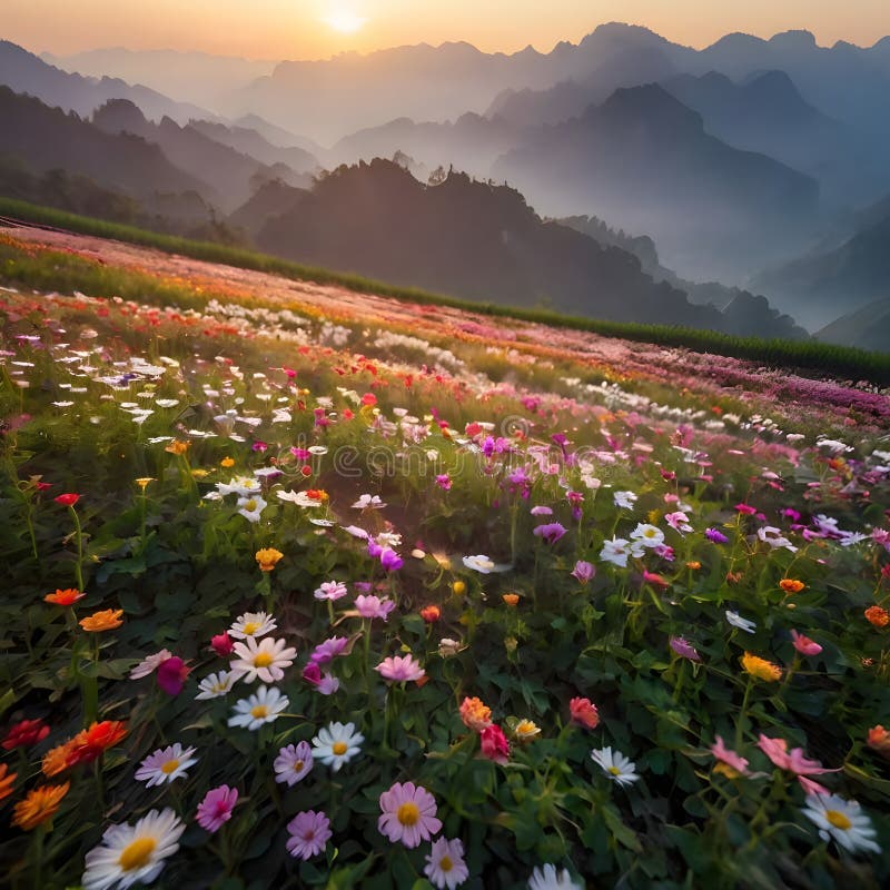 Image of a Field of Flowers with Various Species Arranged in an ...