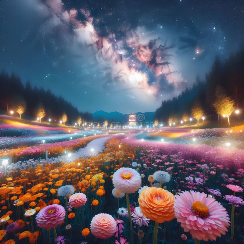 Image of a Field of Flowers with Various Species Arranged in an ...