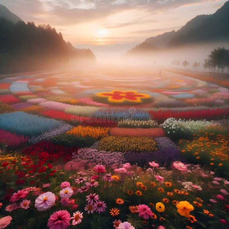 Image of a Field of Flowers with Various Species Arranged in an ...