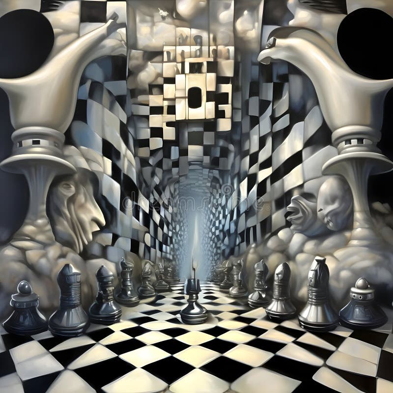 Image of a Figurative Art Chess Maze Surrealism Psychedelic in Comical ...