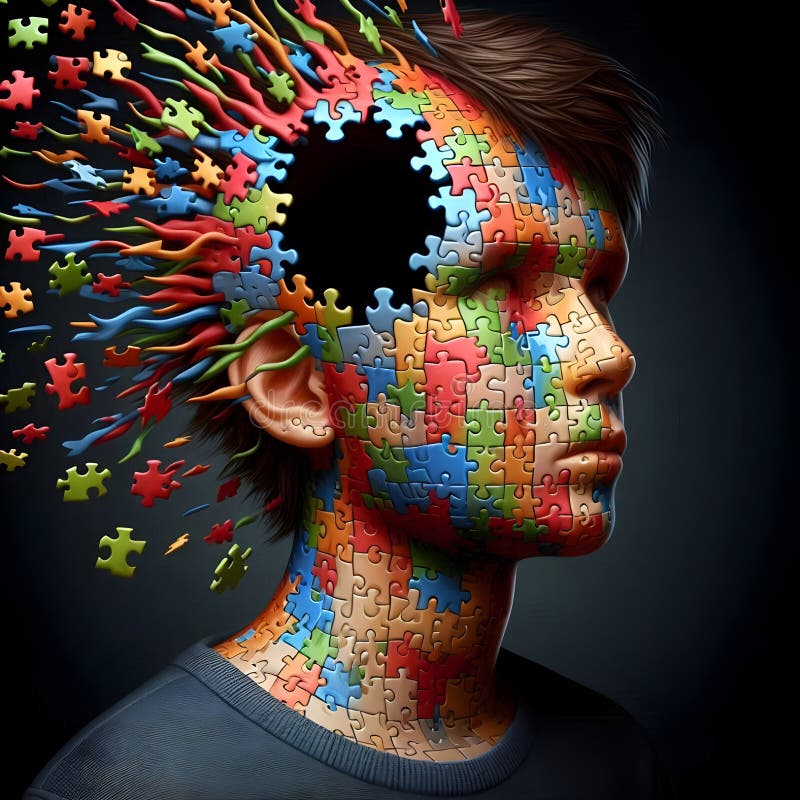 Figure with Skin Completely Made from Colorful Puzzle Pieces with Hole ...