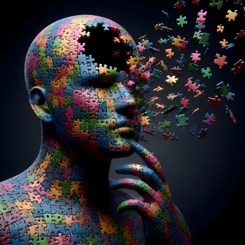 Figure with Skin Completely Made from Colorful Puzzle Pieces with Hole ...