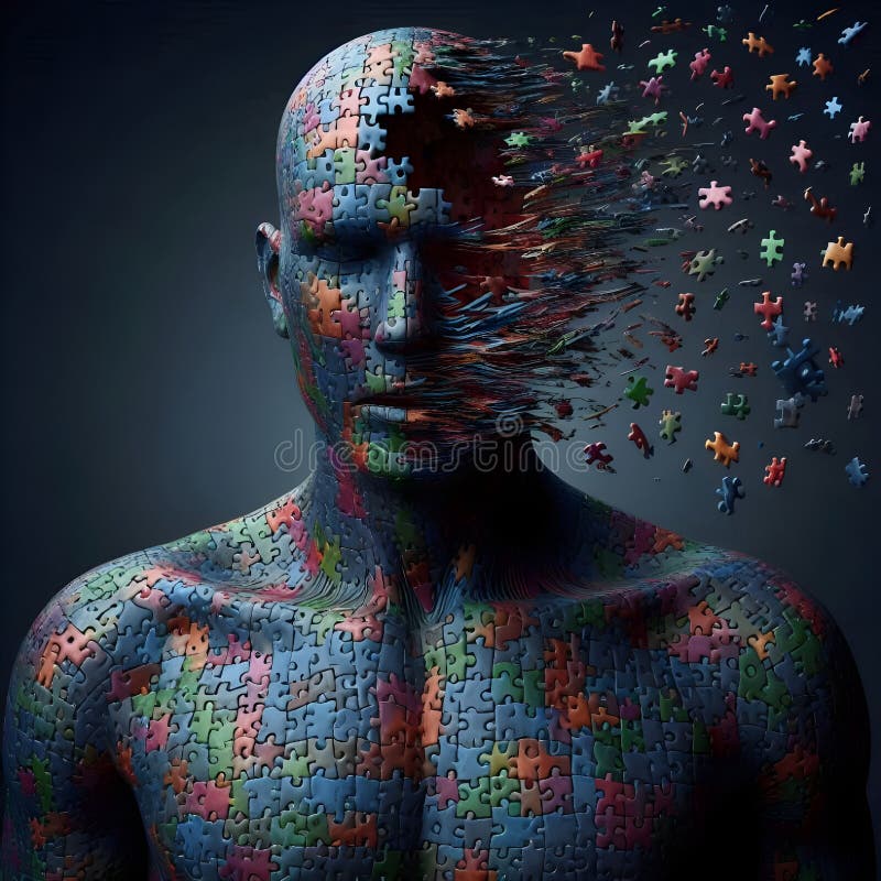 Figure with Skin Completely Made from Colorful Puzzle Pieces with Hole ...