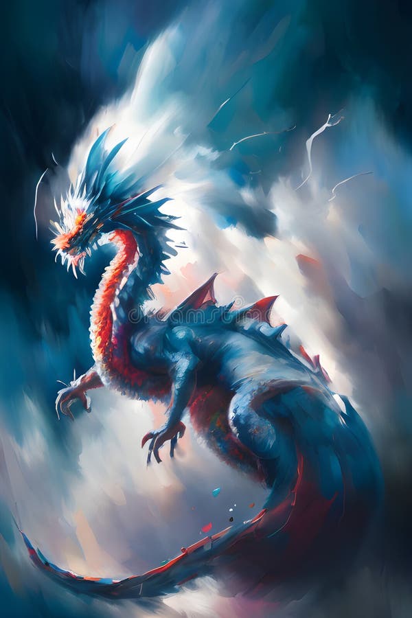 The Flutty Cloud Dragon Spirit Emerging Out of the Clouds with Crackling Thunder and Lighting ...