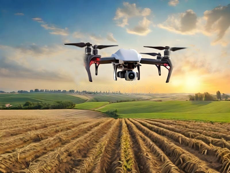 Image of Flying Drone Above the Farmland Field. Stock Illustration ...