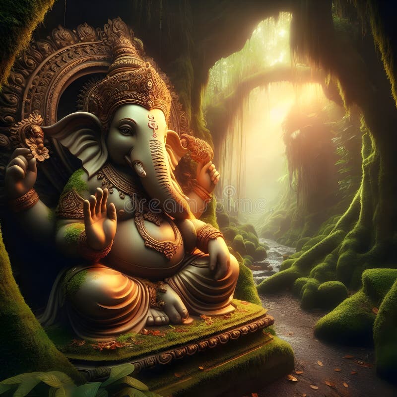 Image of Ganesha Statue in a Magical Forest in a Hidden Temple. Stock ...
