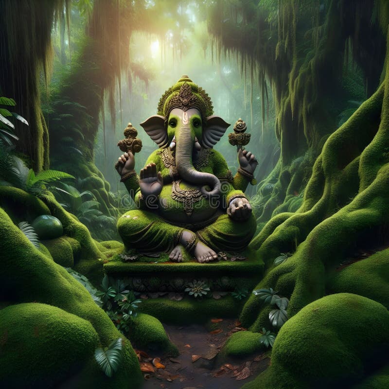 Image of Ganesha Statue in a Magical Forest in a Hidden Temple. Stock ...