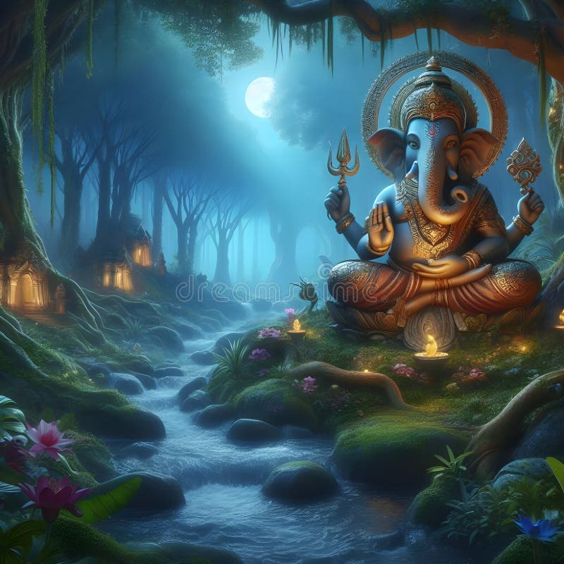 Image of Ganesha Statue in a Magical Forest in a Hidden Temple. Stock ...