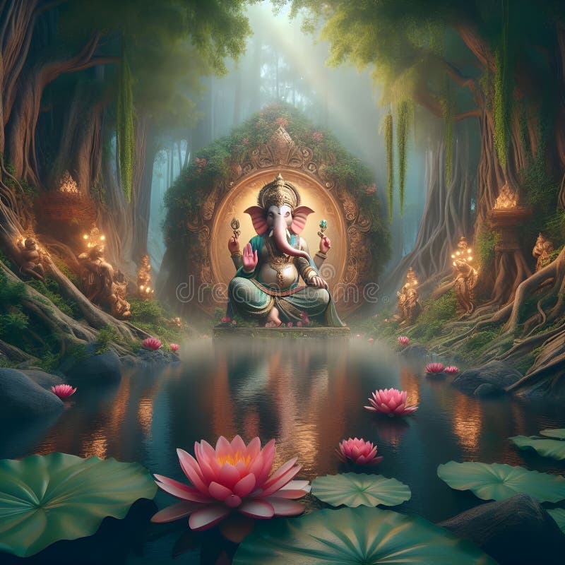 Image of Ganesha Statue in a Magical Forest in a Hidden Temple. Stock ...