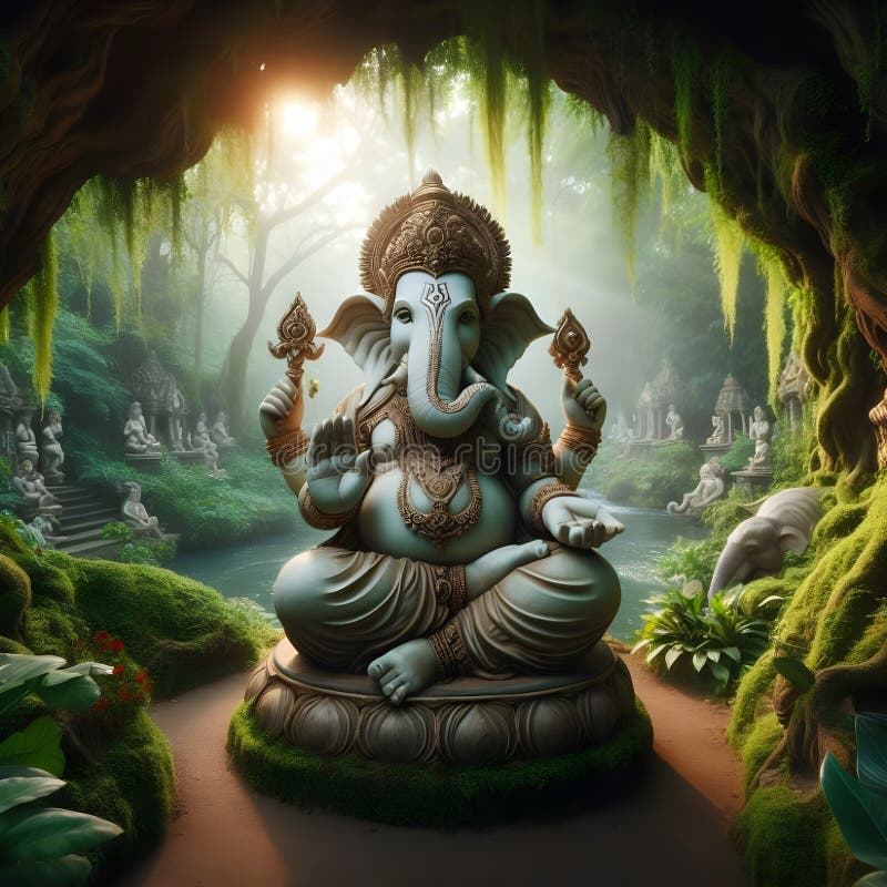Image of Ganesha Statue in a Magical Forest in a Hidden Temple. Stock ...