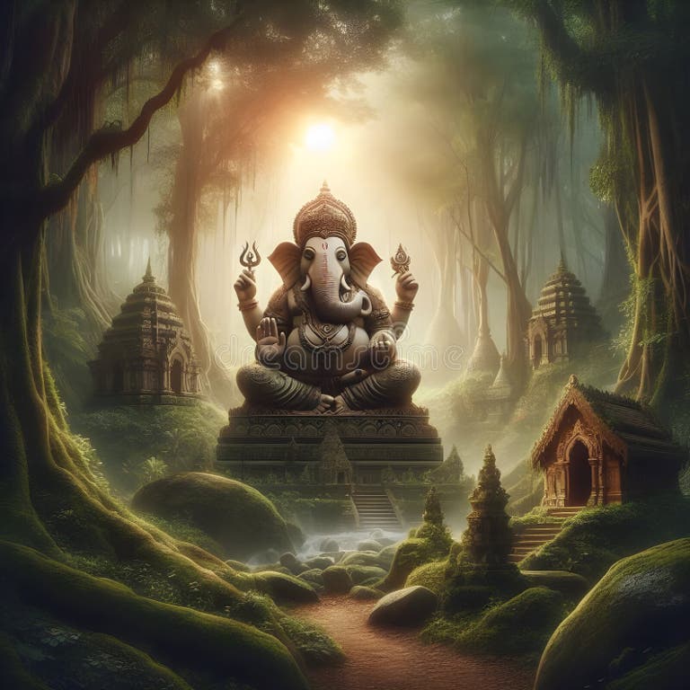 Image of Ganesha Statue in a Magical Forest in a Hidden Temple. Stock ...
