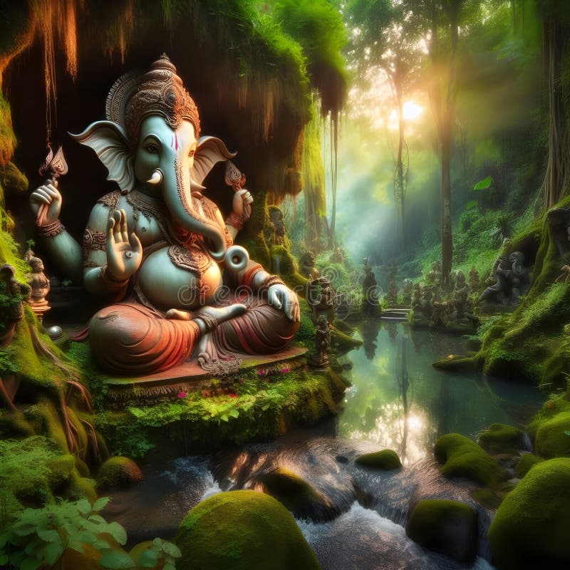Image of Ganesha Statue in a Magical Forest in a Hidden Temple. Stock ...