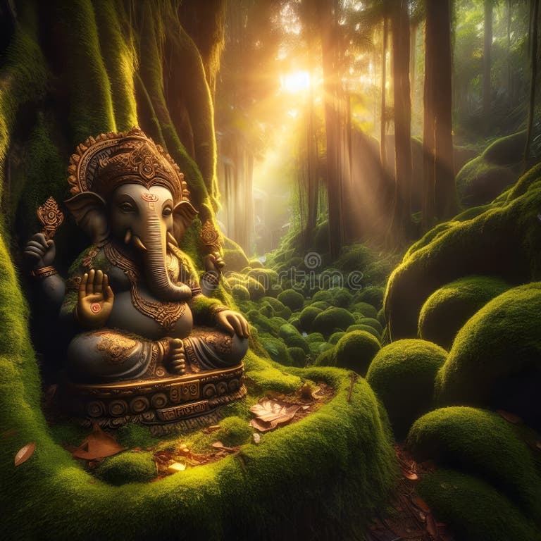 Image of Ganesha Statue in a Magical Forest in a Hidden Temple. Stock ...