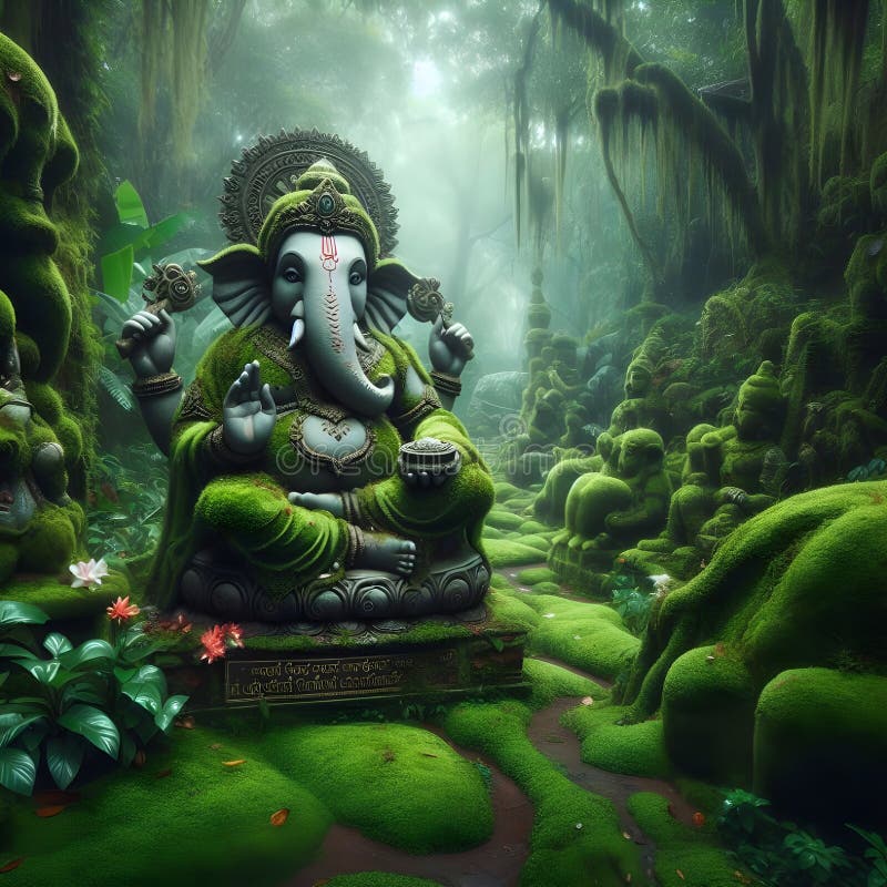 Image of Ganesha Statue in a Magical Forest in a Hidden Temple. Stock ...