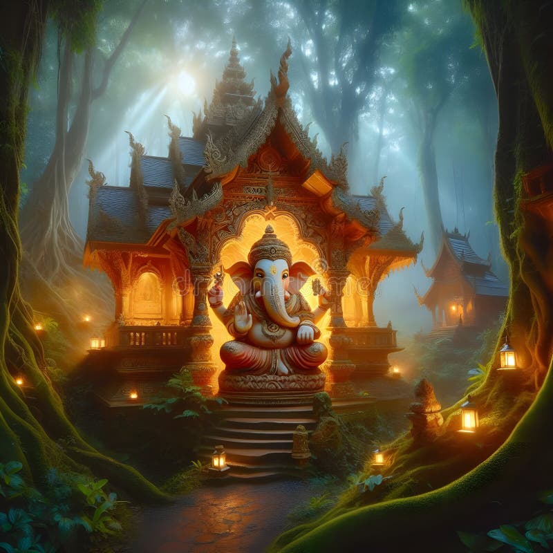 Image of Ganesha Statue in a Magical Forest in a Hidden Temple. Stock ...