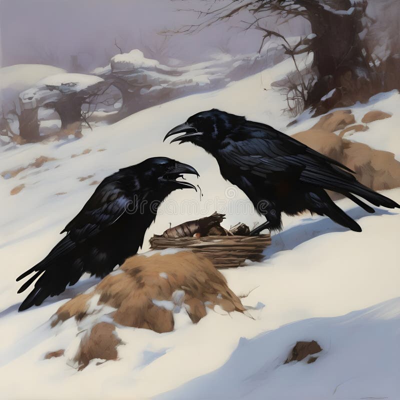 Image of a Gathering of Crows in Frazetta Style. Stock Illustration ...