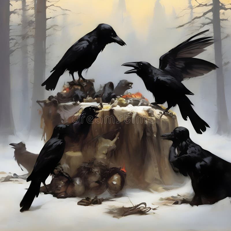 Image of a Gathering of Crows in Frazetta Style. Stock Illustration ...