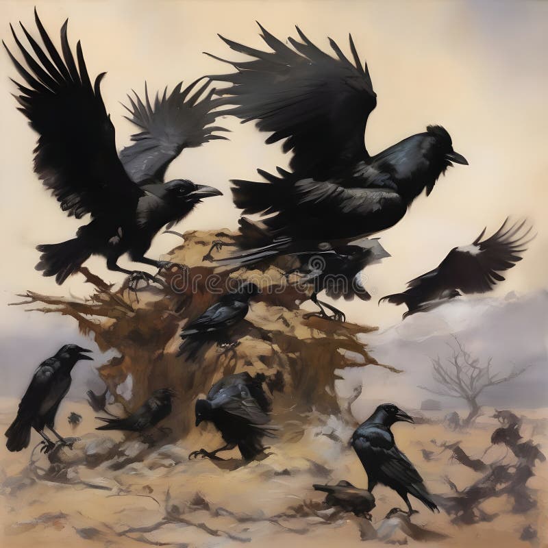 Image of a Gathering of Crows in Frazetta Style. Stock Illustration ...