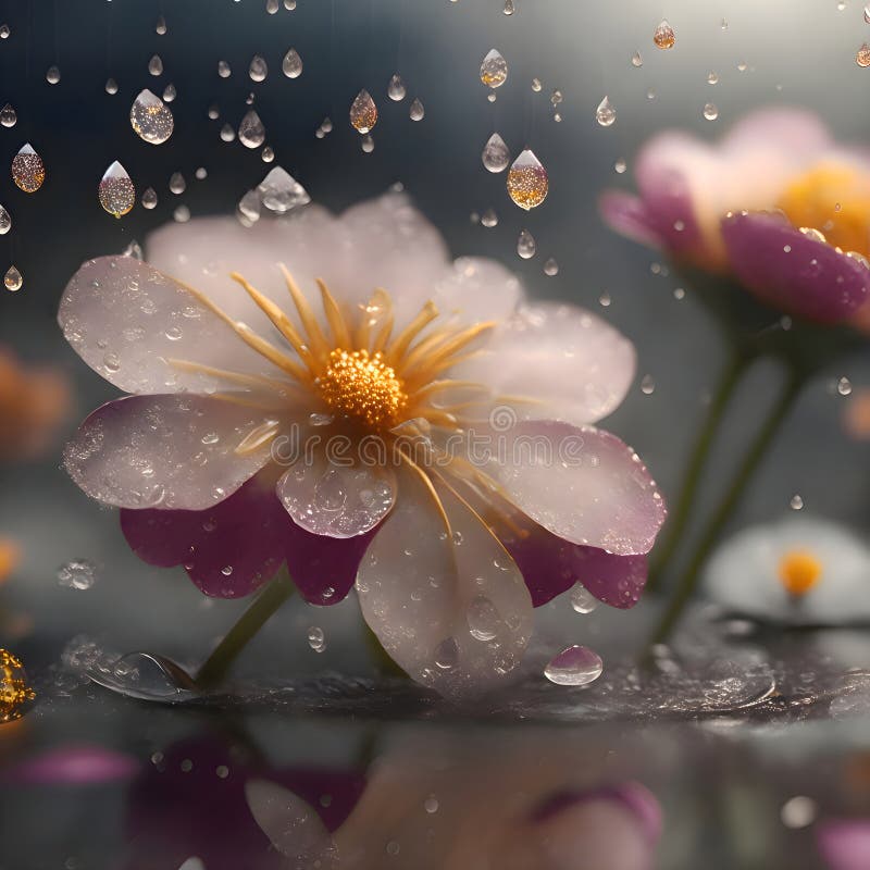 Image of the Heavy Raindrops Splattering into Translucent Petals in an ...