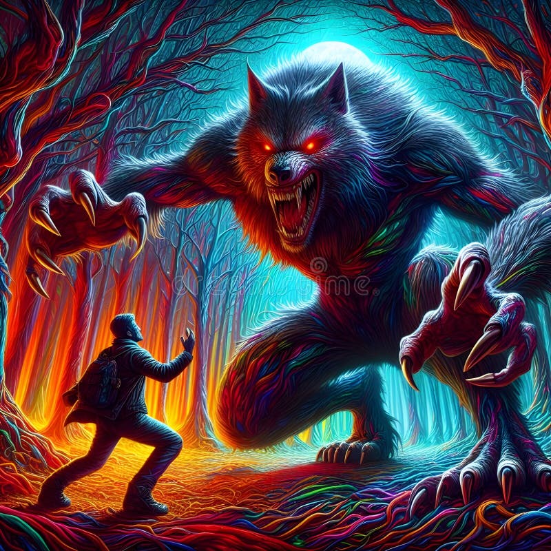 Image of a Huge Fierce Werewolf is Shown and Running Wild in the Dark ...