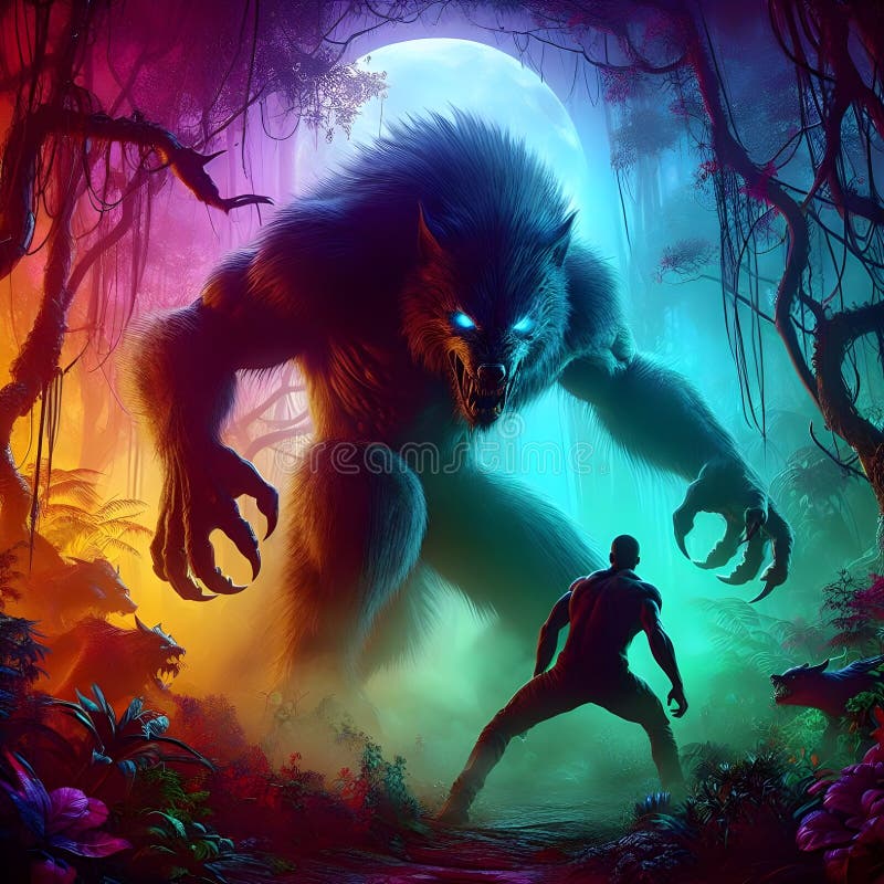 Image of a Huge Fierce Werewolf is Shown and Running Wild in the Dark ...
