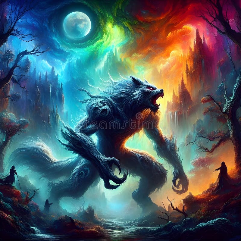 Image of a Huge Fierce Werewolf is Shown and Running Wild in the Dark ...