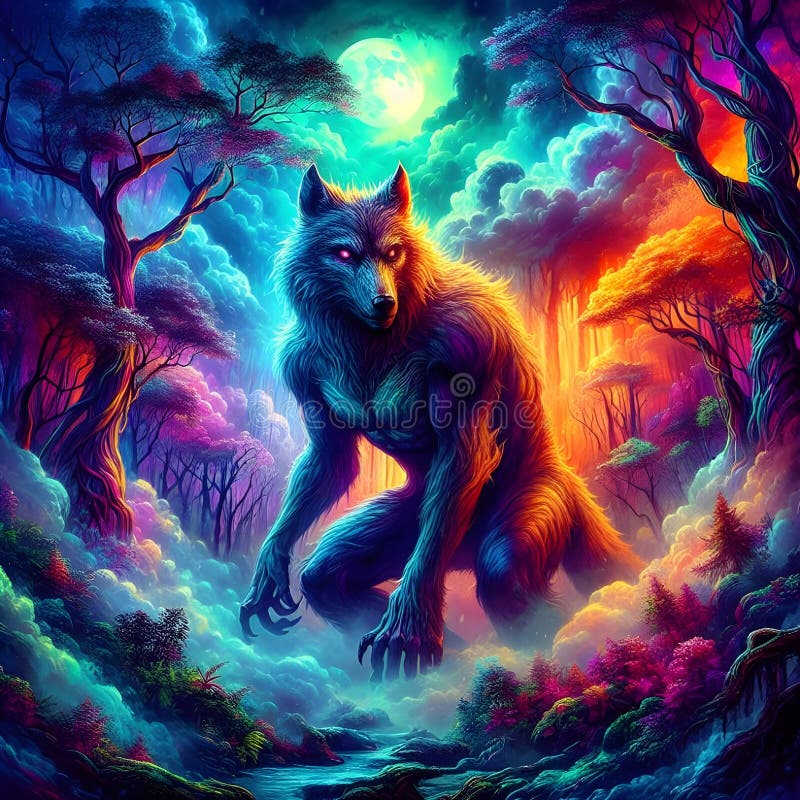 Image of a Huge Fierce Werewolf is Shown and Running Wild in the Dark ...