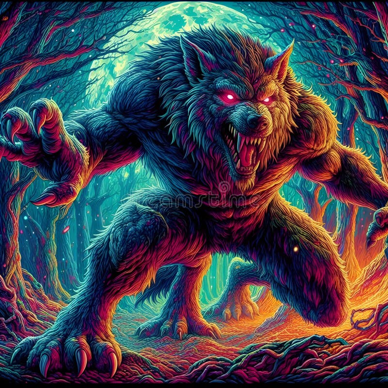 Image of a Huge Fierce Werewolf is Shown and Running Wild in the Dark ...
