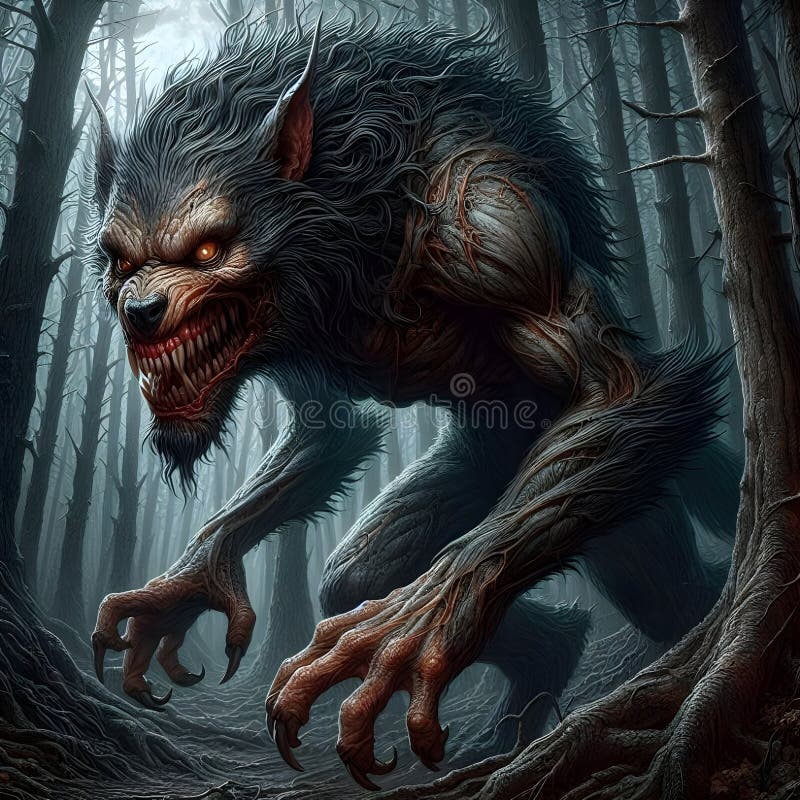 Image of a Huge Fierce Werewolf is Shown and Running Wild in the Dark ...