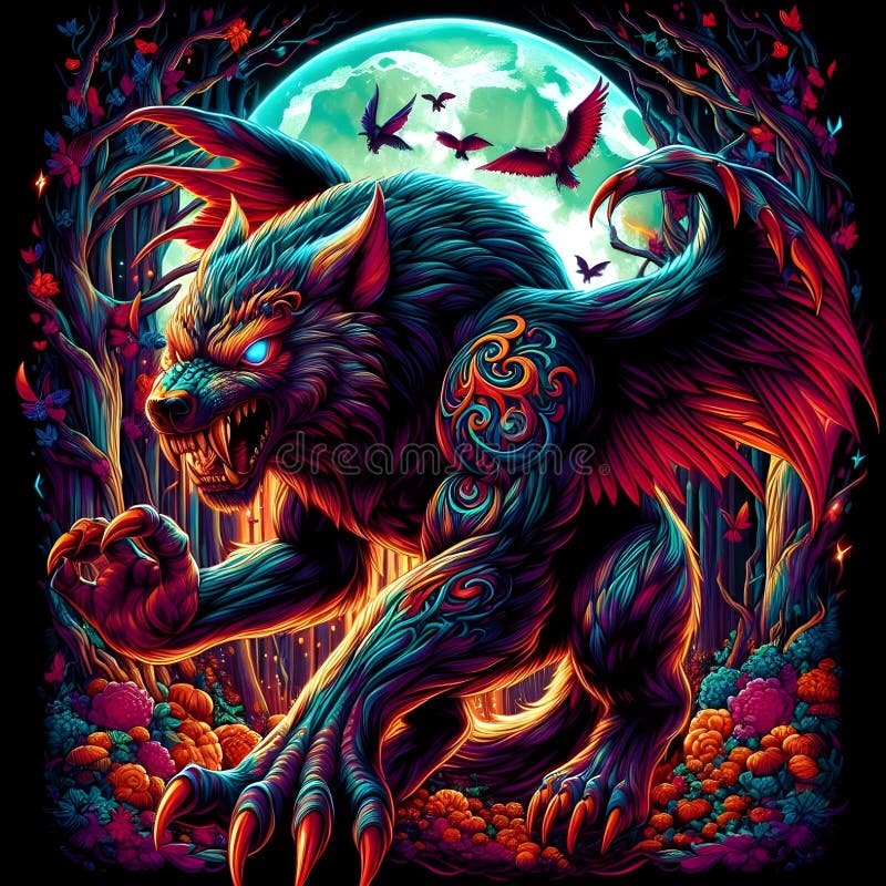 Image of a Huge Fierce Werewolf is Shown and Running Wild in the Dark ...