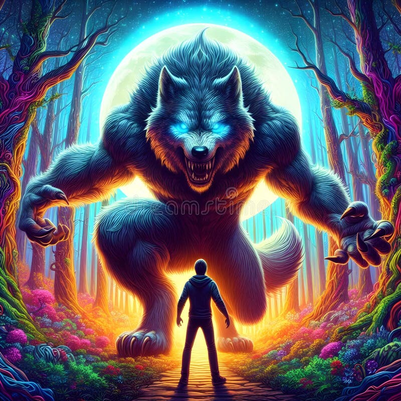 Image of a Huge Fierce Werewolf is Shown and Running Wild in the Dark ...