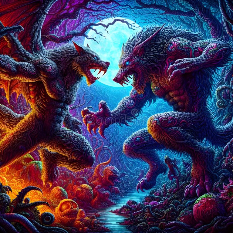 Image of a Huge Fierce Werewolf is Shown and Running Wild in the Dark ...