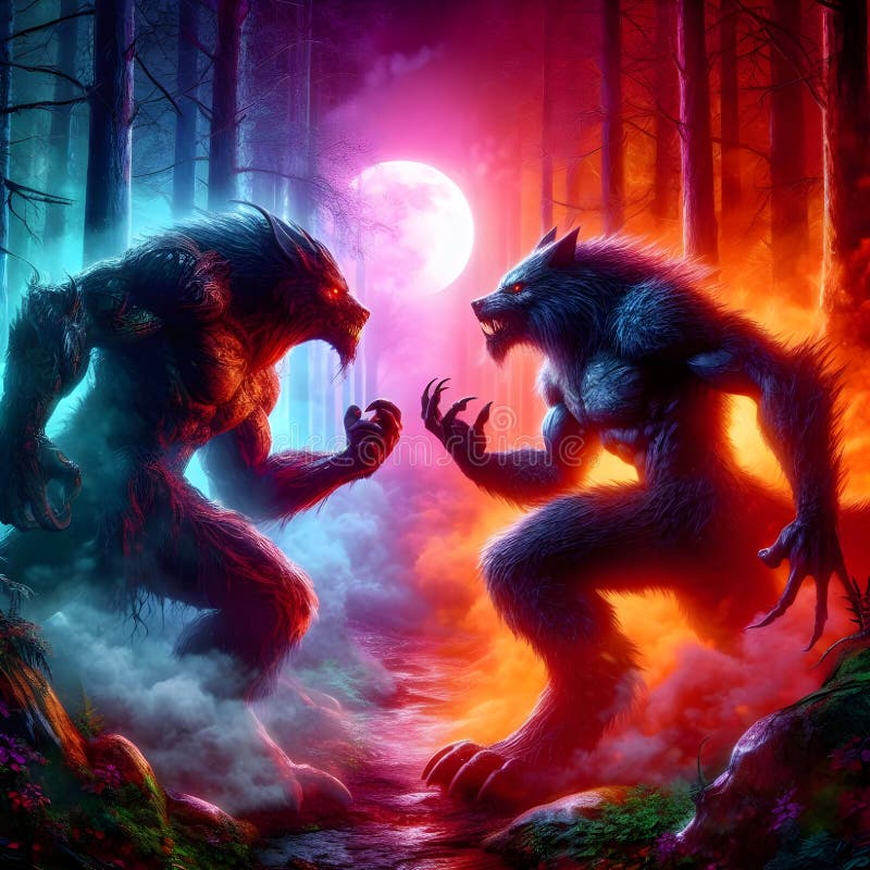 Image of a Huge Fierce Werewolf is Shown and Running Wild in the Dark ...