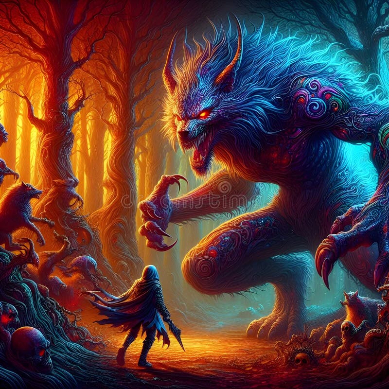 Image of a Huge Fierce Werewolf is Shown and Running Wild in the Dark ...