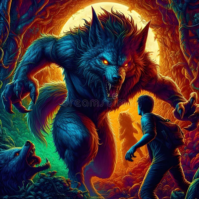 Image of a Huge Fierce Werewolf is Shown and Running Wild in the Dark ...