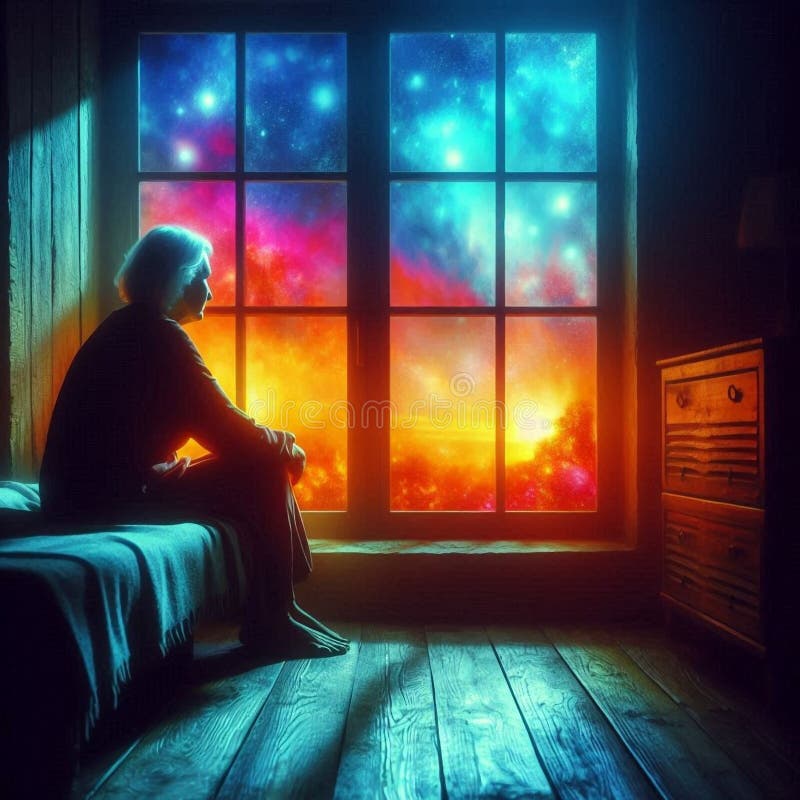 A Human Figure Sits Alone in a Dimly Lit Room and Staring Out the ...