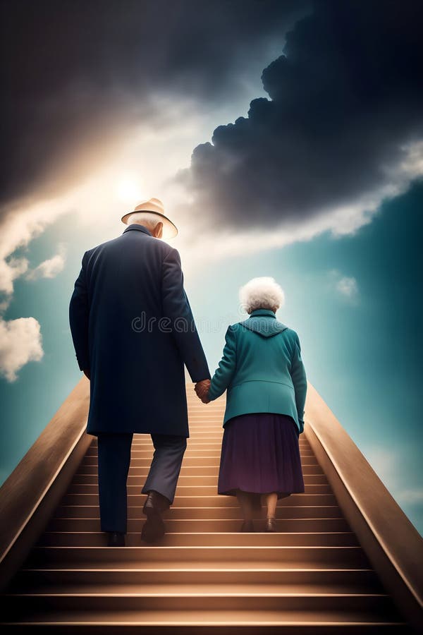 The Human Figures Ascend a Stairway of Clouds To Reach the Heaven ...